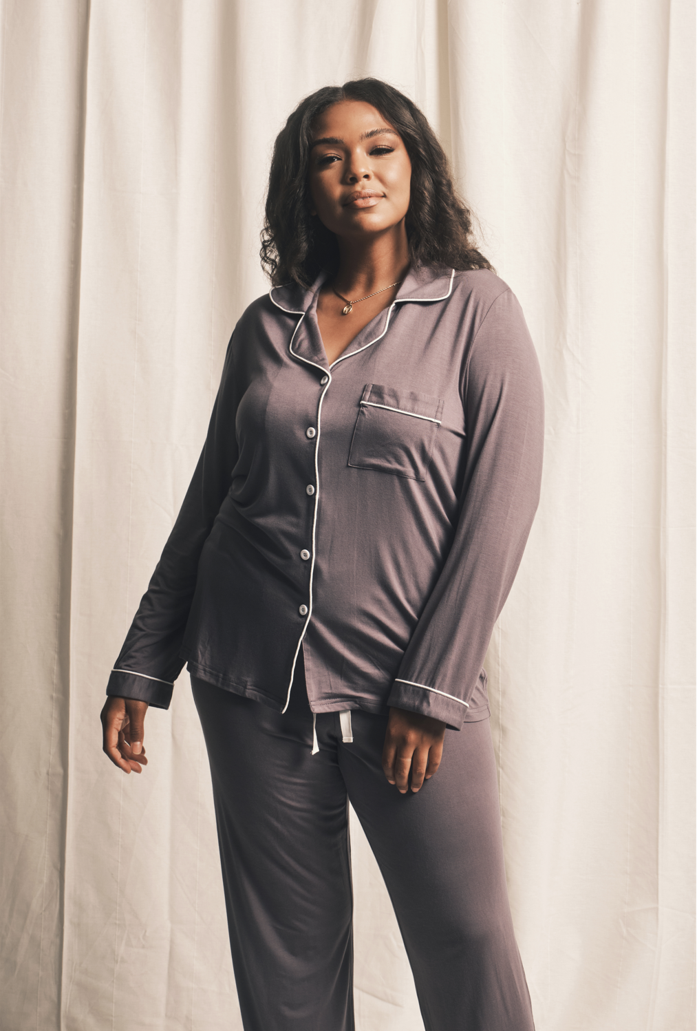 Piped Edge Bamboo Pyjama Set in Charcoal Grey – Made Wright London